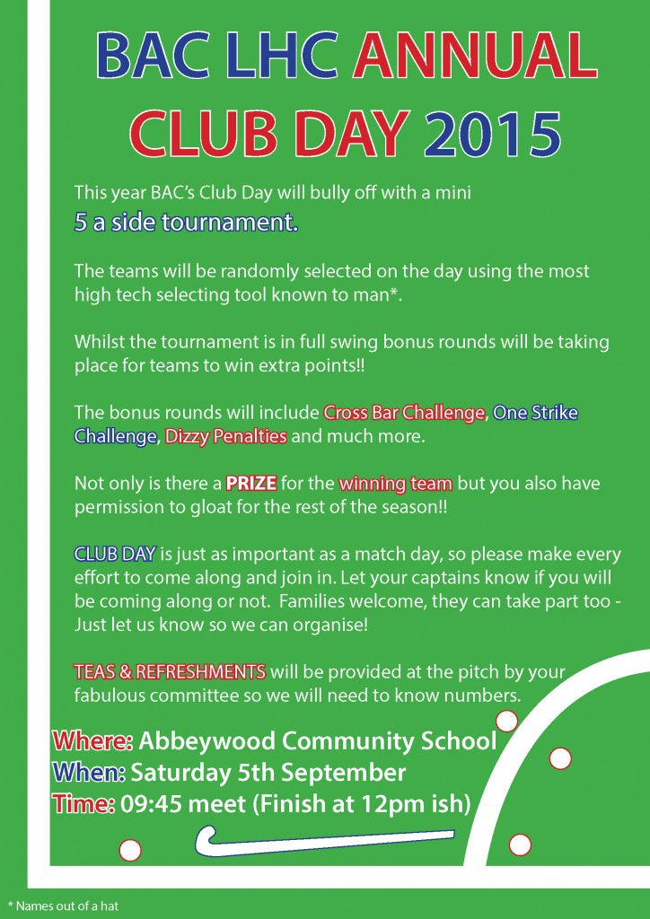 **BAC CLUB DAY** | BAC Ladies Hockey Club